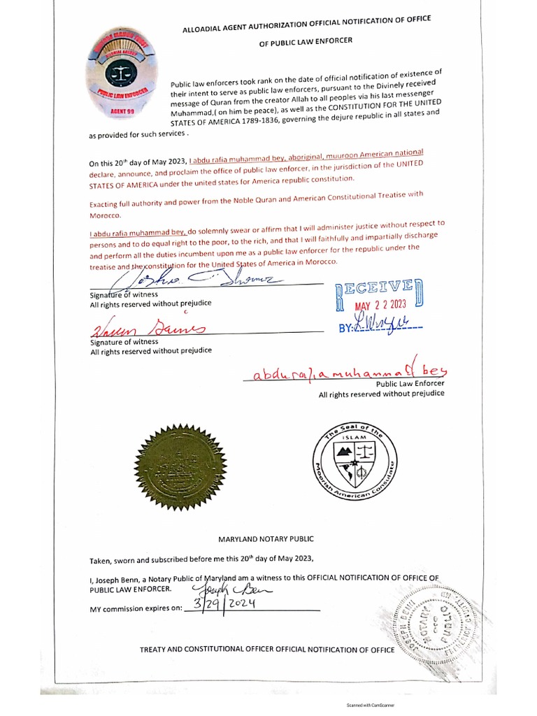 Allodial Agent Authorization Official Notification of Office and Travel Tag # PO 88 | PDF