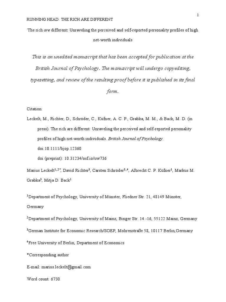 Leckelt et al. The rich are different | PDF | Extraversion And ...