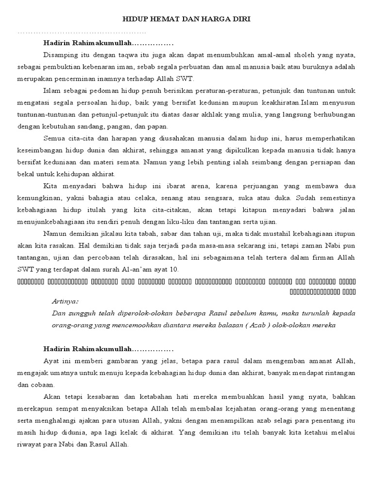Hidup Hemat Dan Harga Diri | PDF
