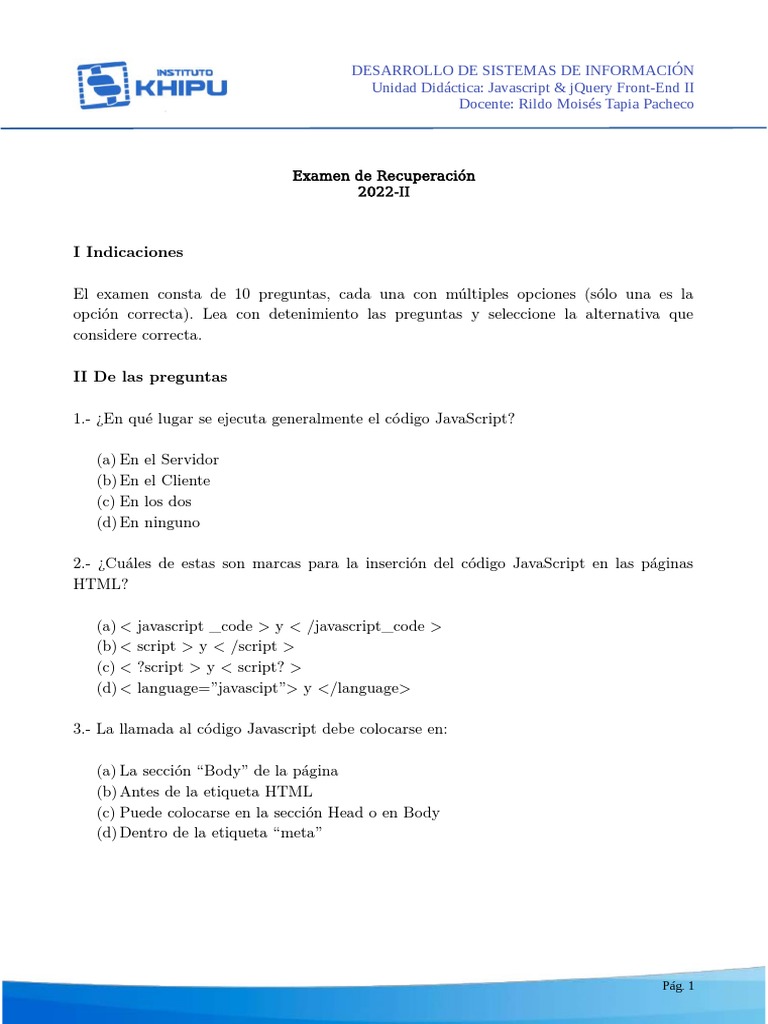 4 Javascript & Jquery Examen de Recuperación 2022-2 | PDF | Script Java | J Query