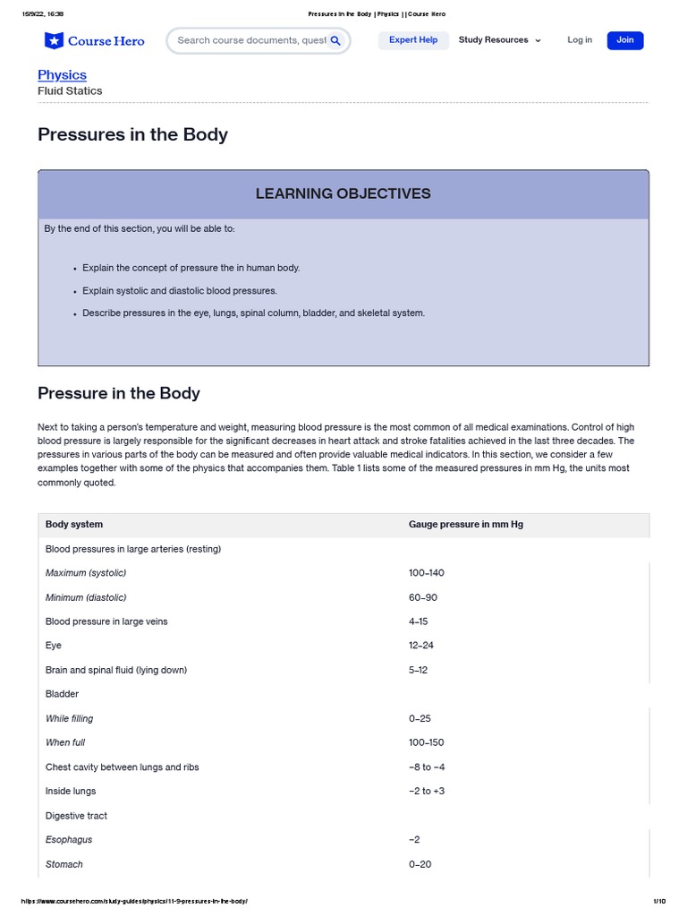 Pressures in the Human Body | PDF | Blood Pressure | Human Body