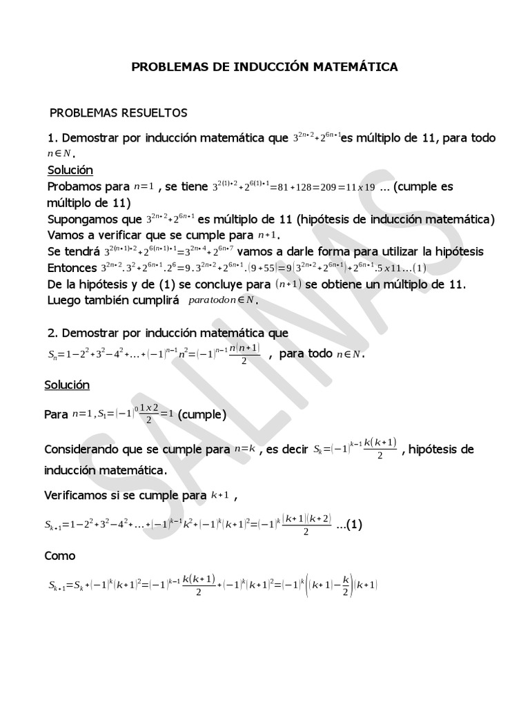 Problemas de Inducción Matemática 1 | PDF | Prueba matemática | Lógica