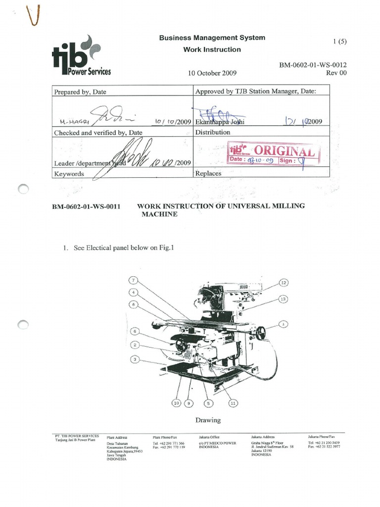 SUPERSEDE BM-0602-01-WS 0012 R00 Work Instruction of Universal Milling ...