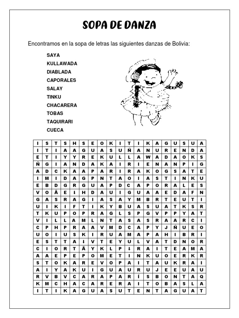 Sopa de letras: danzas de Bolivia | PDF | Artes del Lenguaje y Comunicación