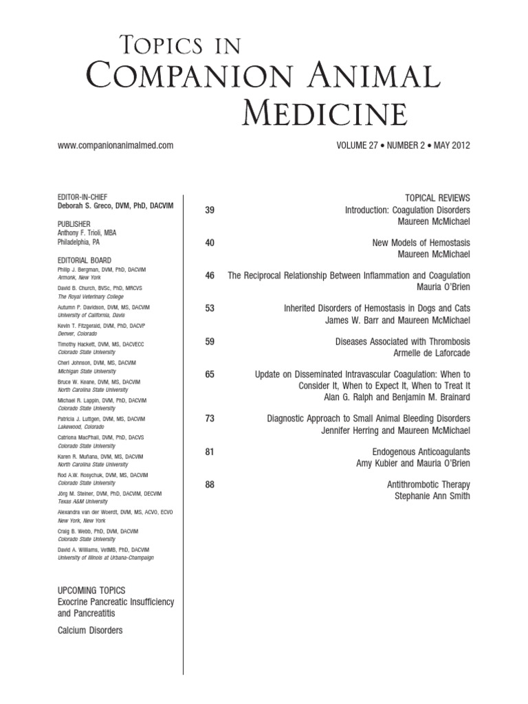 Table of Contents - 2012 - Topics in Companion Animal Medicine | PDF ...