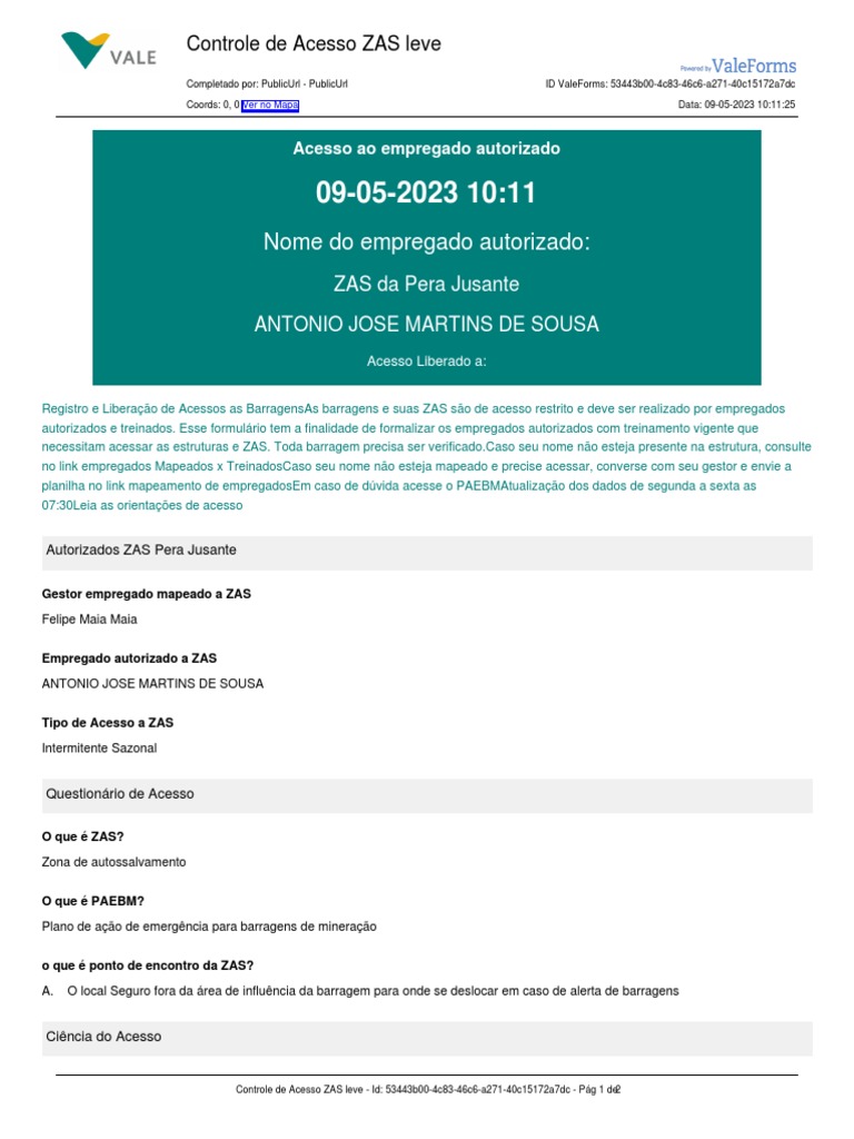 ValeForms - Form - Self Screening | PDF