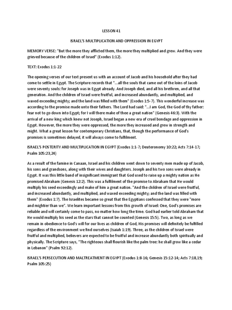 ADULT STS LESSON 41- ISRAEL'S MULTIPLICATION AND OPPRESSION IN EGYPT ...