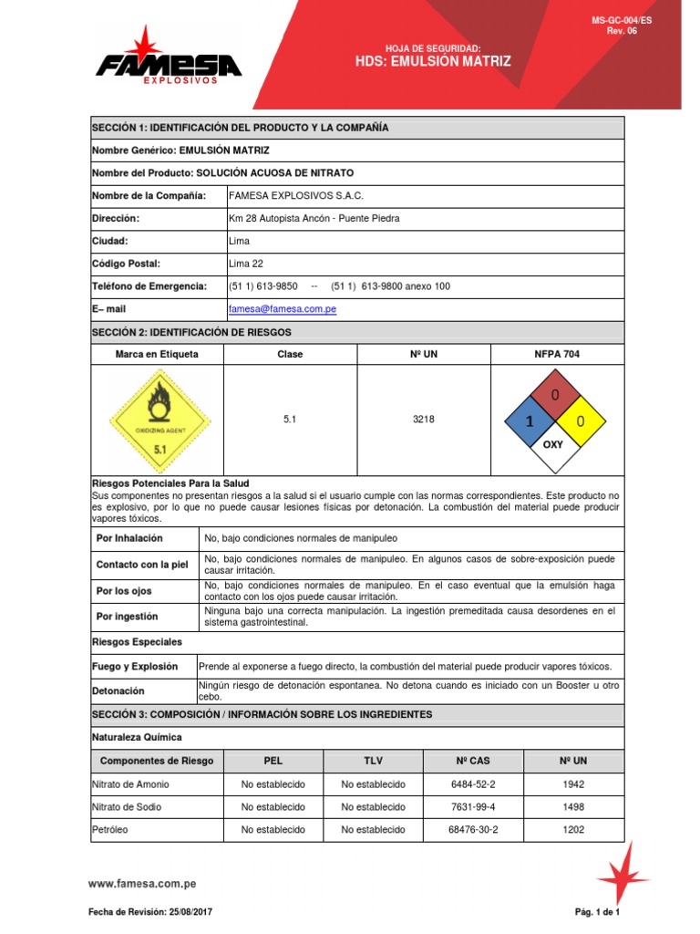 MS GC 004es Emulsion Matriz | PDF | Residuos | Agua