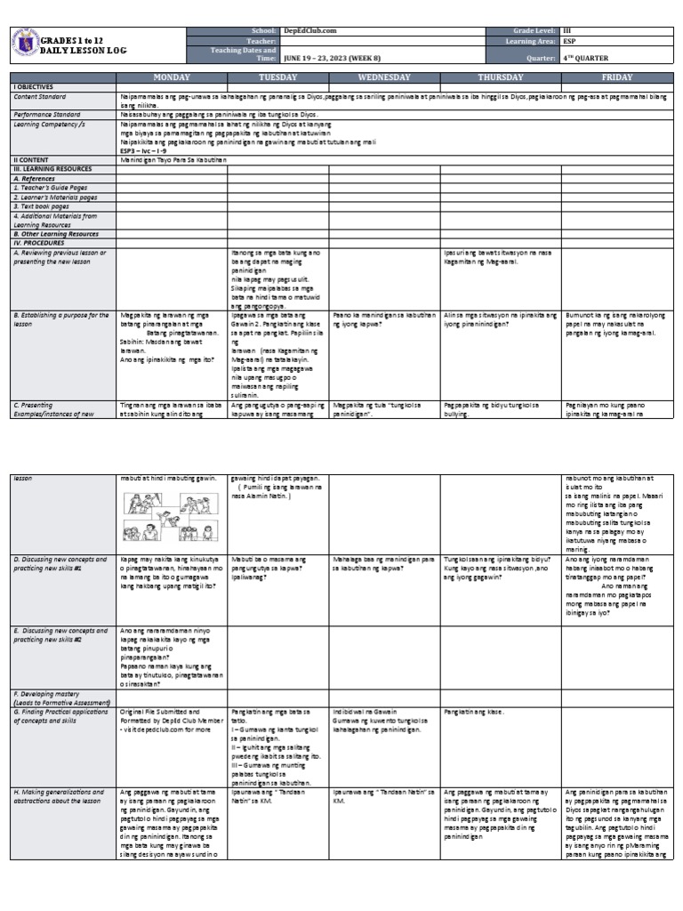DLL - Esp 3 - Q4 - W8 | PDF