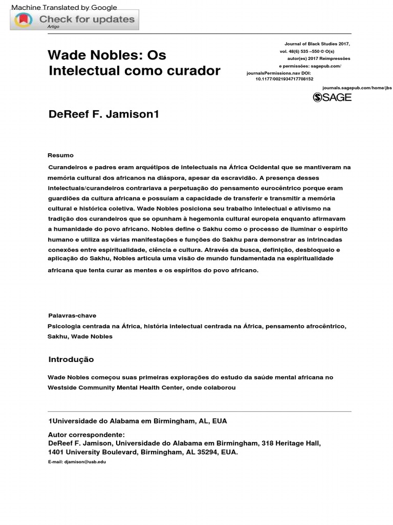 Wade Nobles The Intellectual As Healer | PDF | Psicologia | Science