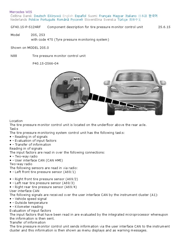 Component description for tire pressure monitor control unit - WIS | PDF