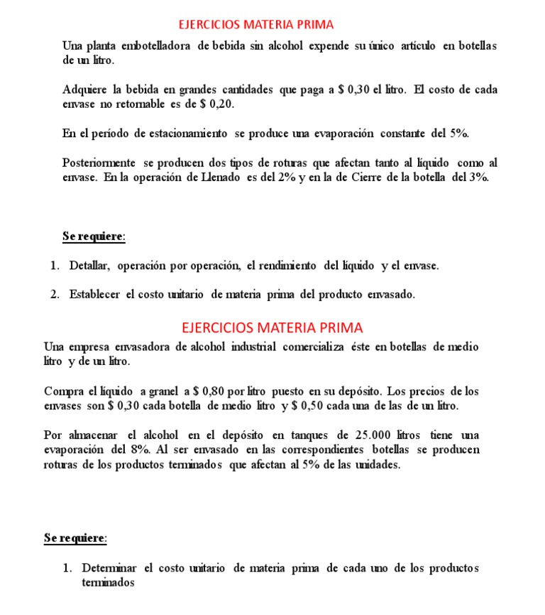 Ejercicios Extra de Materia Prima (2) | PDF