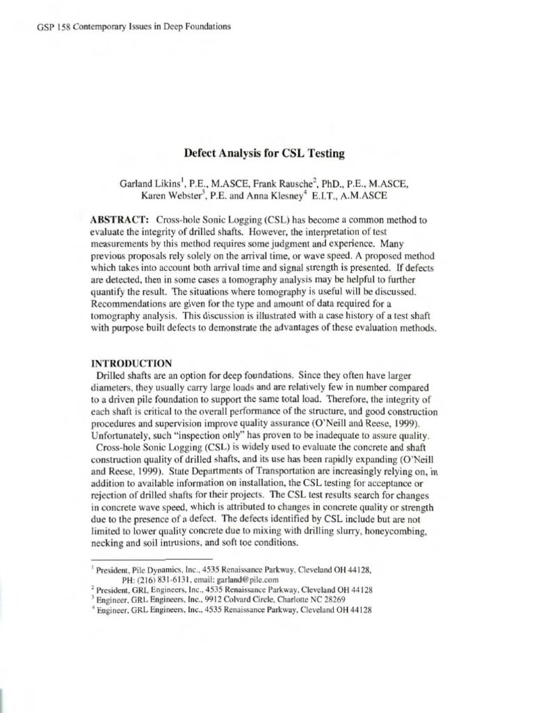 6. Likins2006_Defect analysis for CSL | PDF | Deep Foundation | Concrete