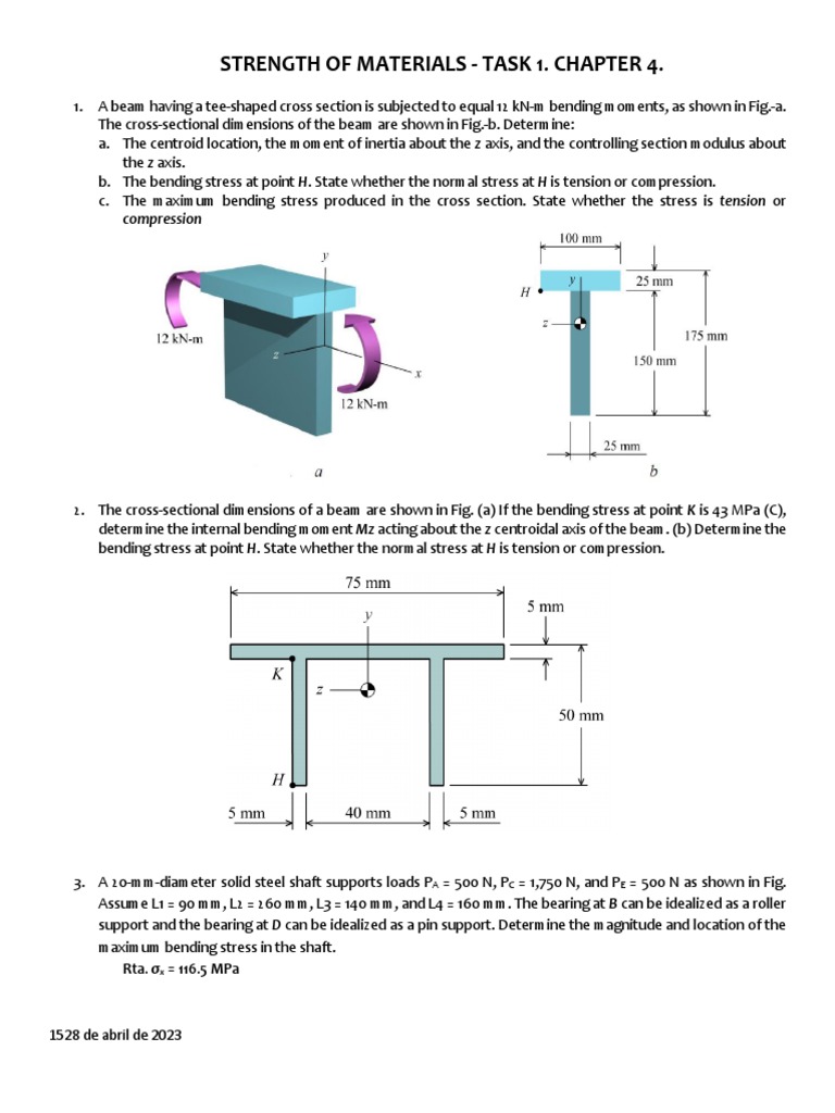 Strength of Materials - Task 1. Chapter 4-Ii | PDF | Bending | Beam (Structure)