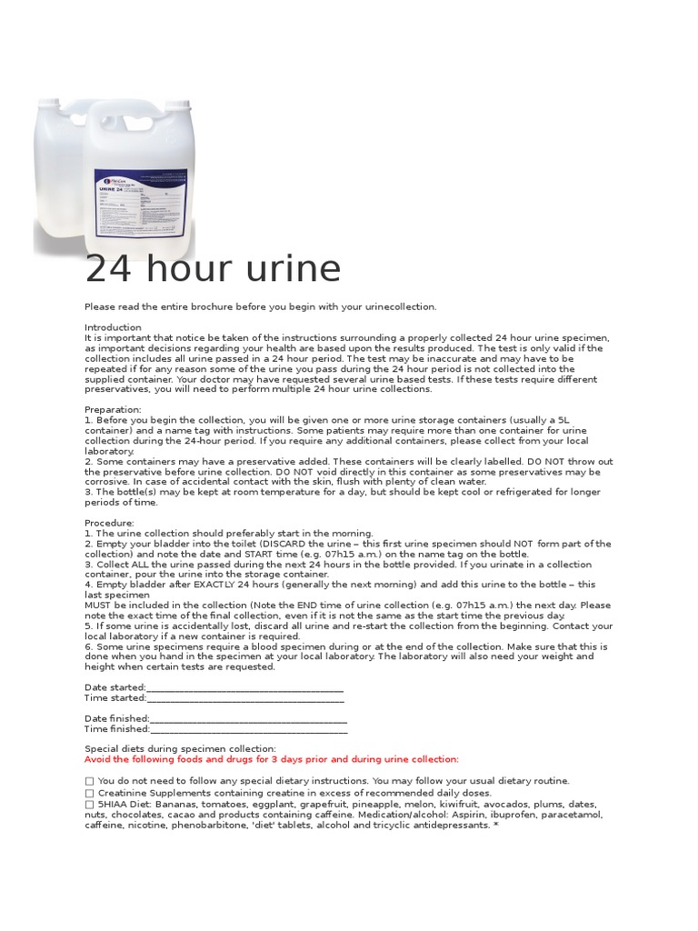 24 HR Urine Collection | PDF | Gelatin | Antidepressant