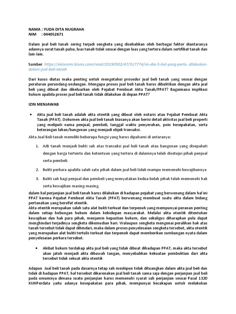 Yuda Dita Nugraha 044052671 Hukum Agragia TUGAS 3 | PDF