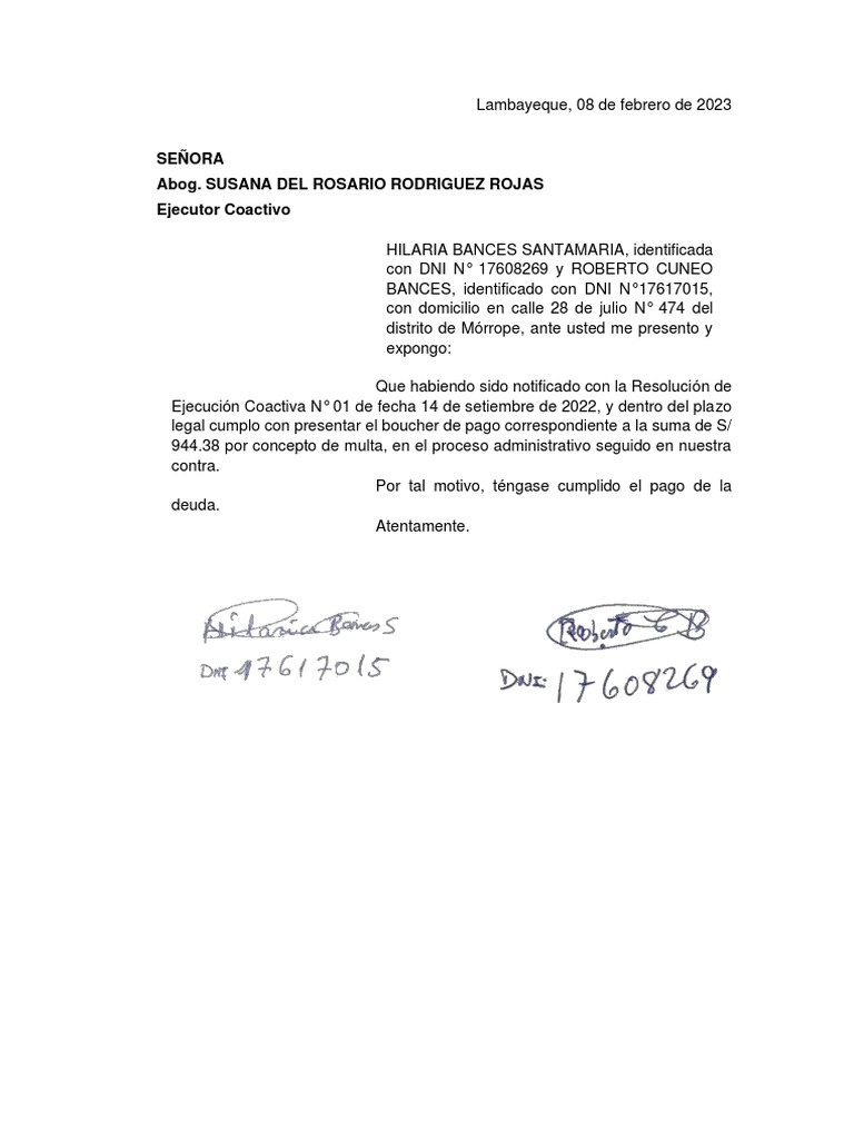 Escrito Pago de Multa | PDF