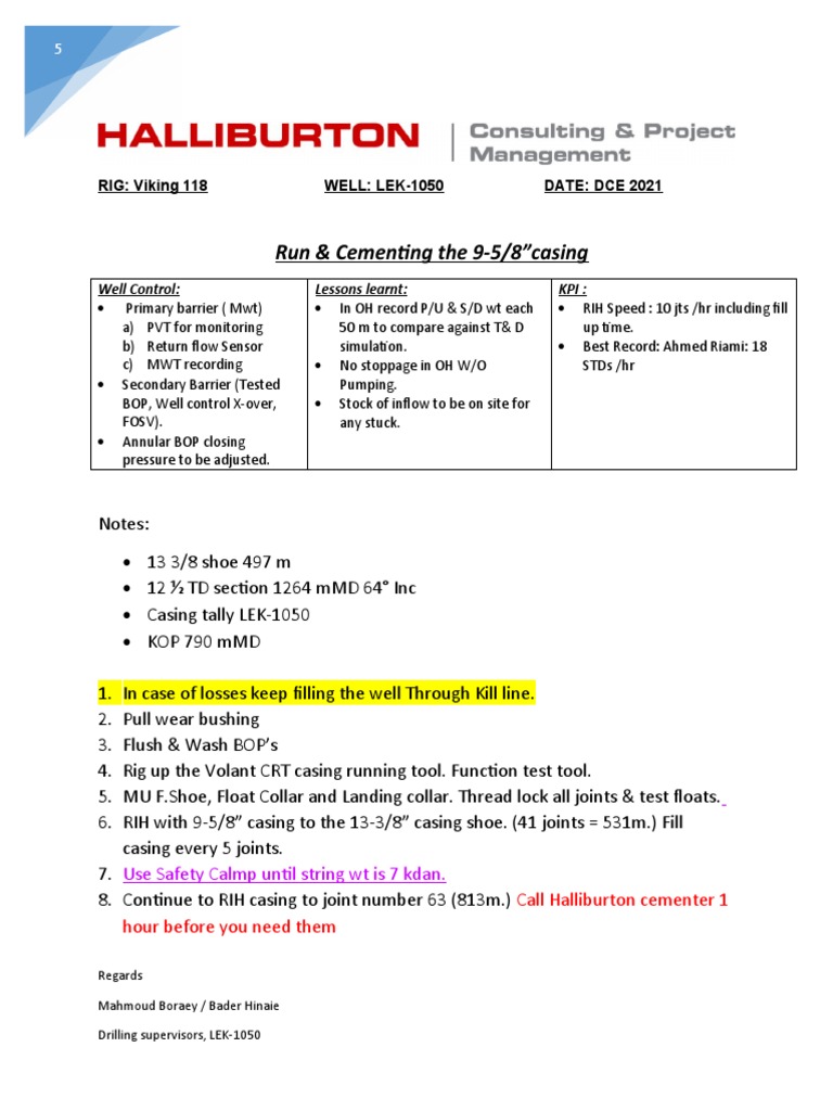 04-LEK 1050 - 9.625 Casing & Cement Adjusted For HALL Stage Tool | PDF ...