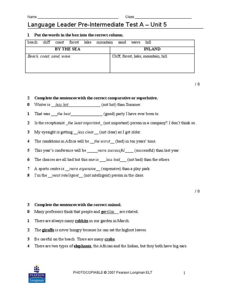 Unit - 5A - Test PRE | PDF