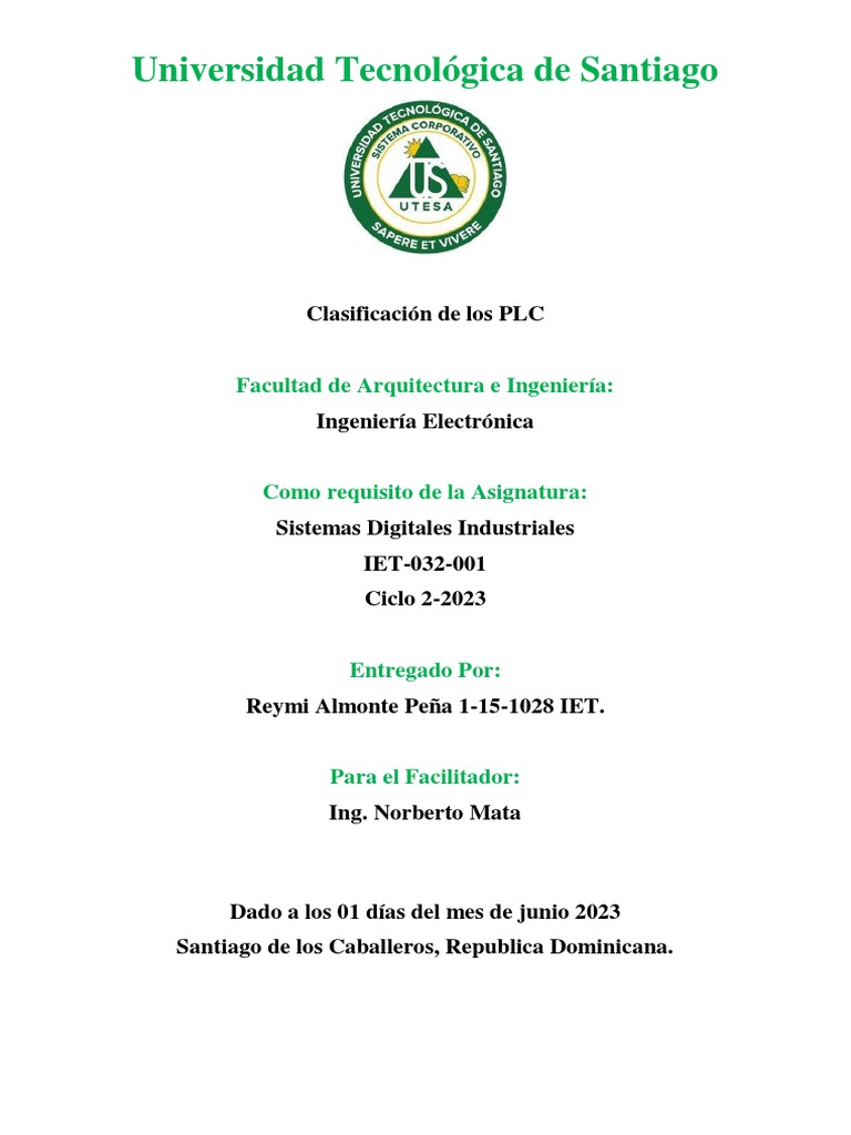 Clasificacion de Los PLC. Reymi 1-15-1028 IET | PDF | Controlador ...