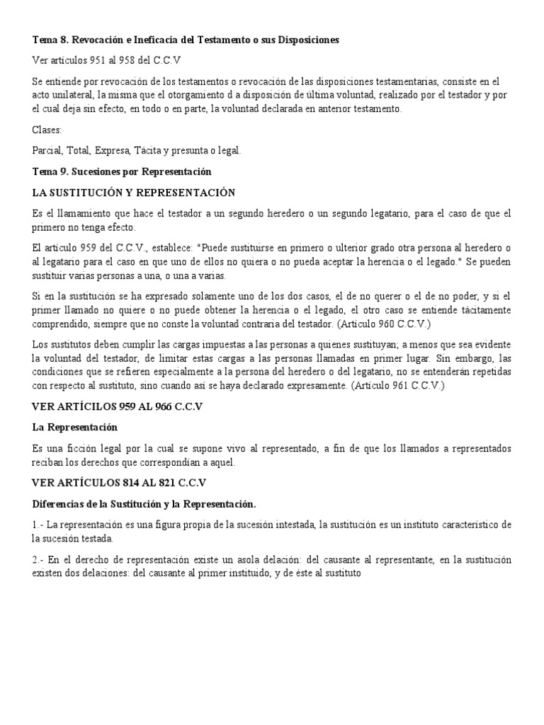 Tema 8 y 9 de Derecho Sucesoral | PDF