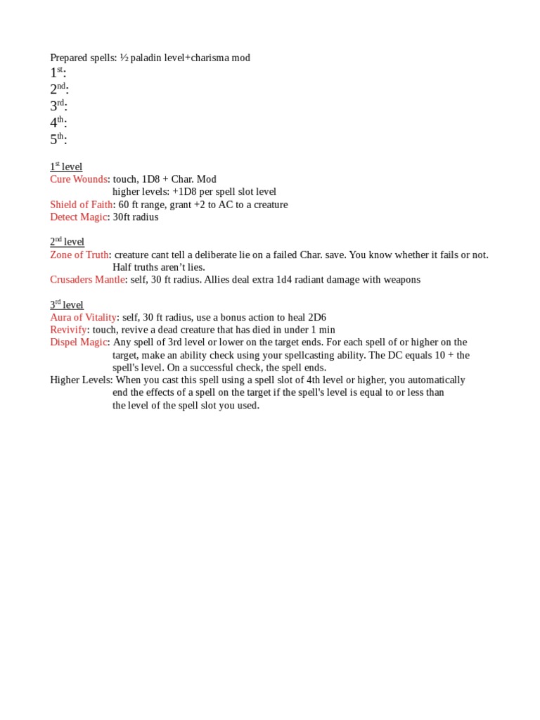 Skilgar Spells, Dwarf Paladin | PDF