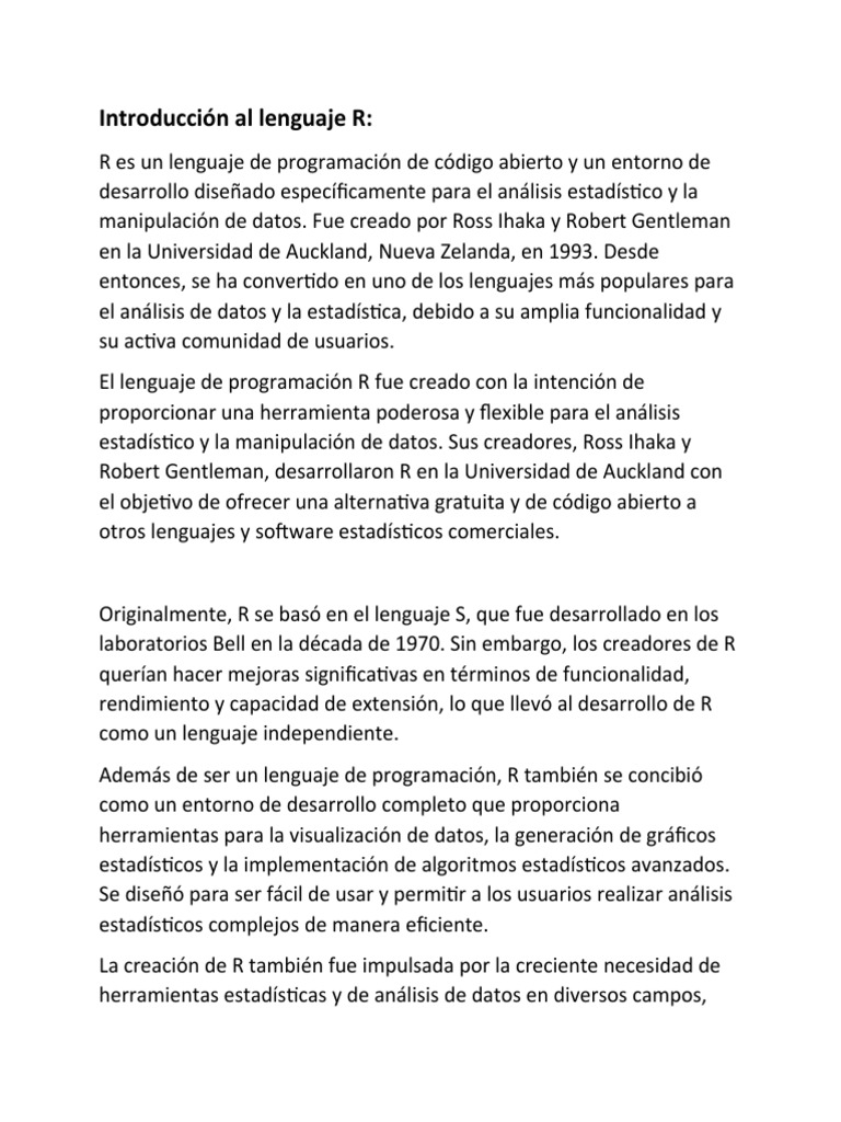 Lenguaje de Pregramación R | PDF | Lenguaje de programación | Estadísticas Lenguaje de Pregramación R | PDF | Lenguaje de programación | Estadísticas