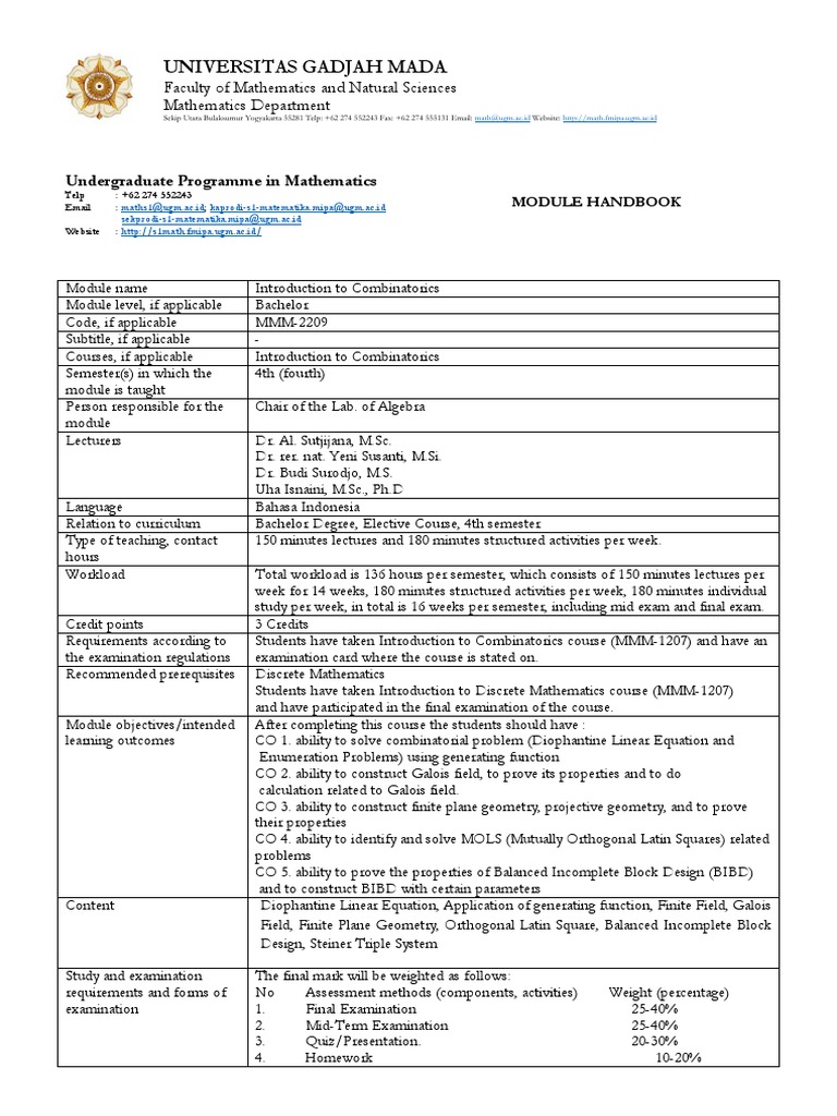 Introduction to Combinatorics Module | PDF | Discrete Mathematics | Field (Mathematics)