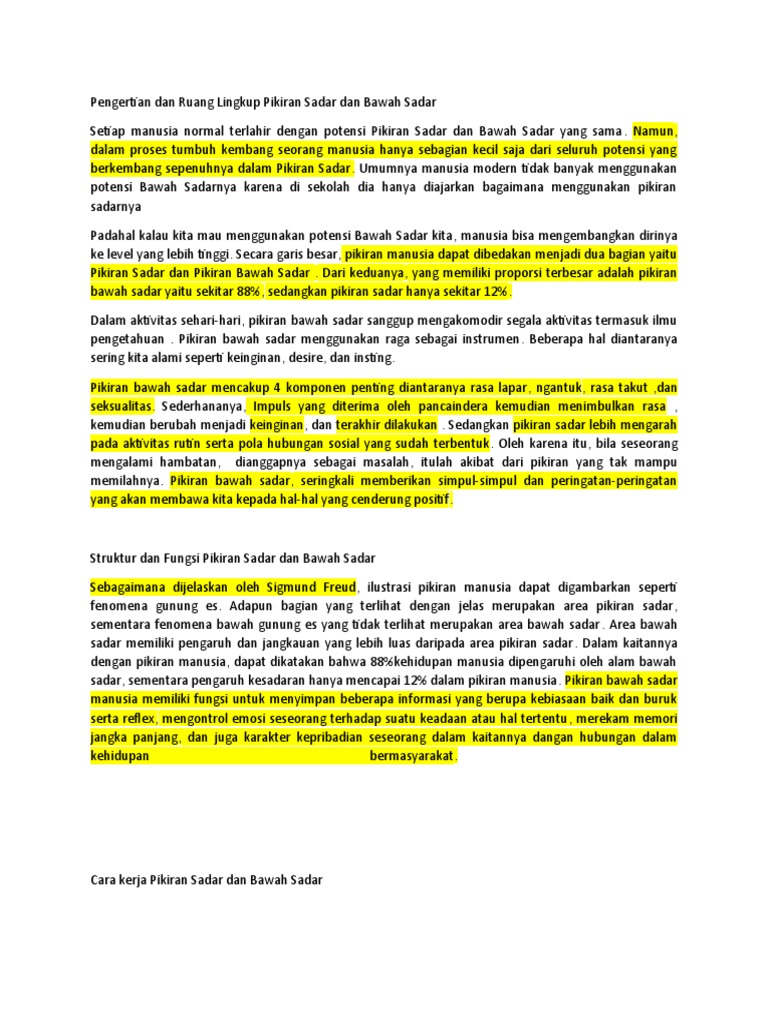 Pikiran Sadar Dan Bawah Sadar | PDF