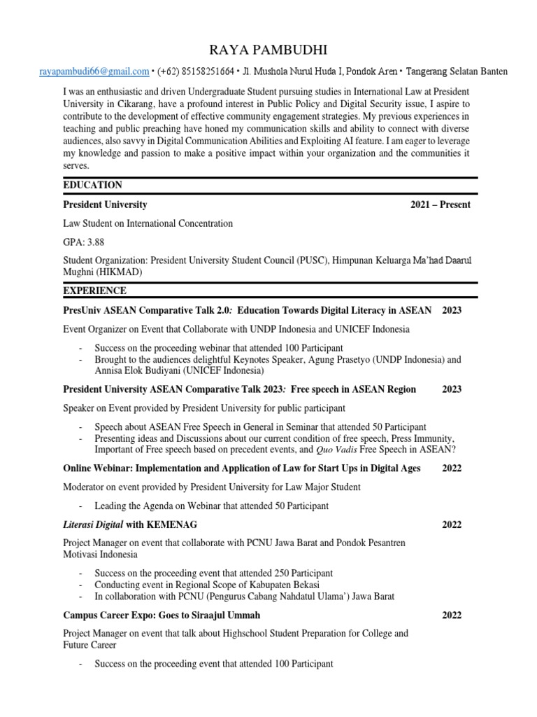 (Resume) - Raya Pambudhi | PDF