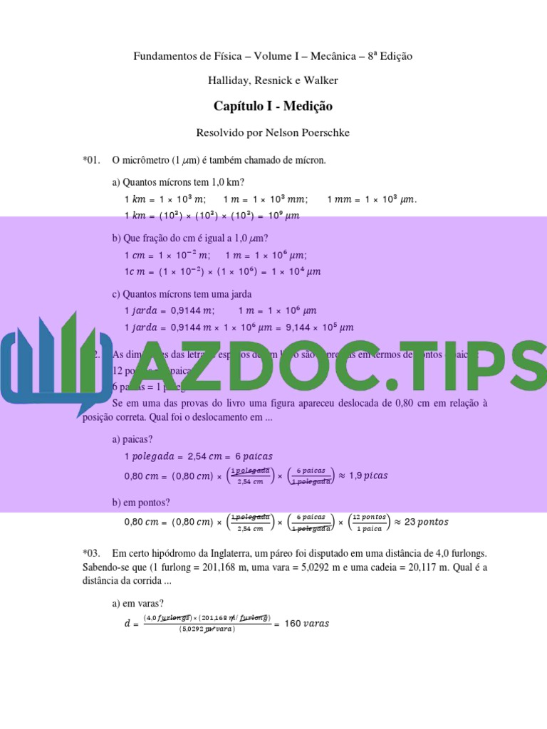 Azdoc - Tips I I Fundamentos de Fisica Halliday Resnick e Walker Vol I Mecanica Cap | PDF ...