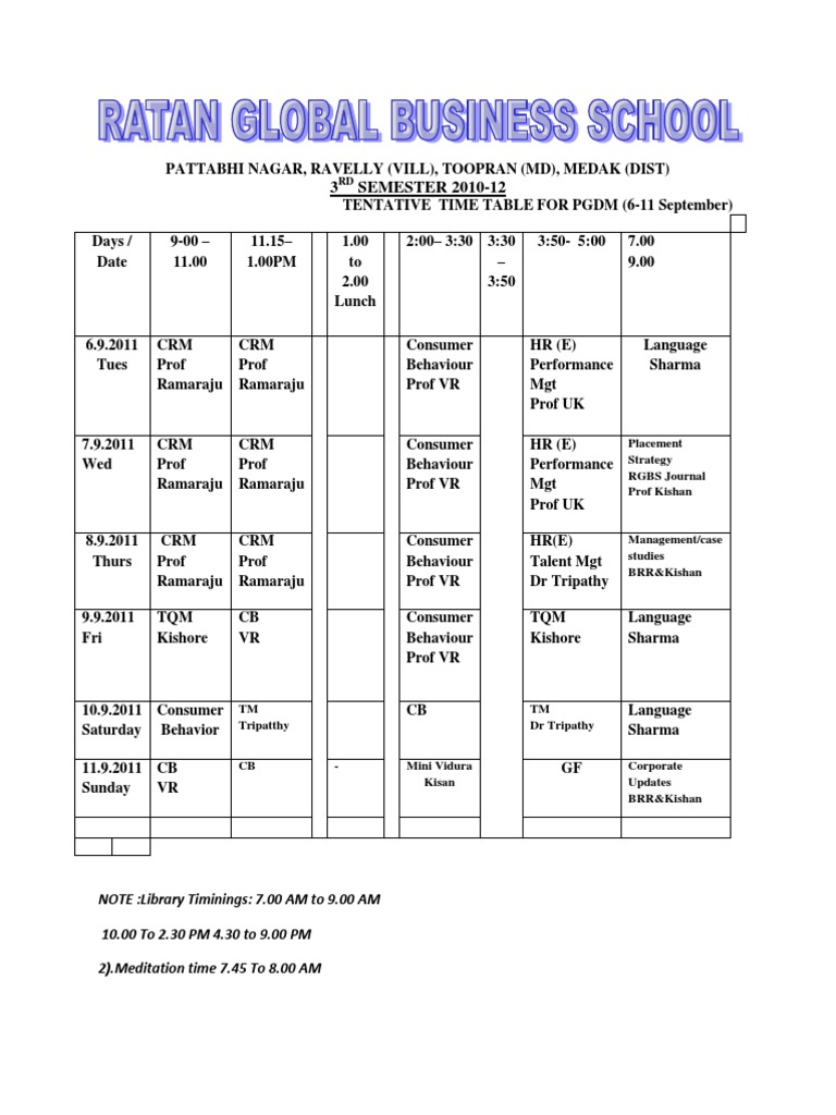 3rd Sem Time Table | PDF