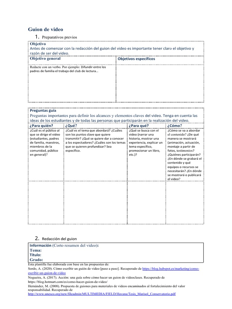 Plantilla para guion de video educativo | PDF