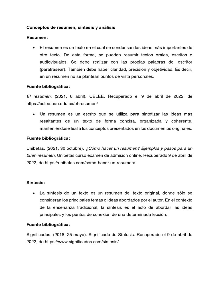 Conceptos de Resumen, Síntesis y Análisis - Moisés González | PDF ...
