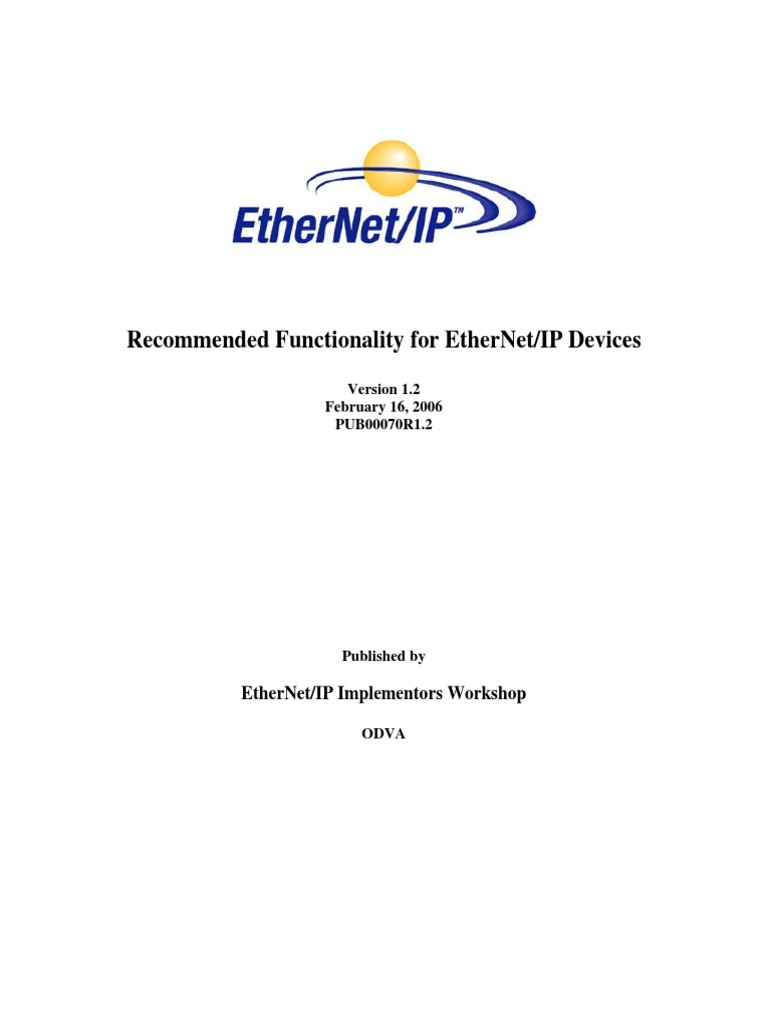 PUB00070 Recommended Functionality For EtherNetIP Devices v1.2 | PDF | Computer Network ...