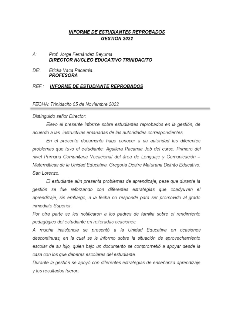 Informe.est.Reprobados 2022 | PDF | Maestros | Educación primaria