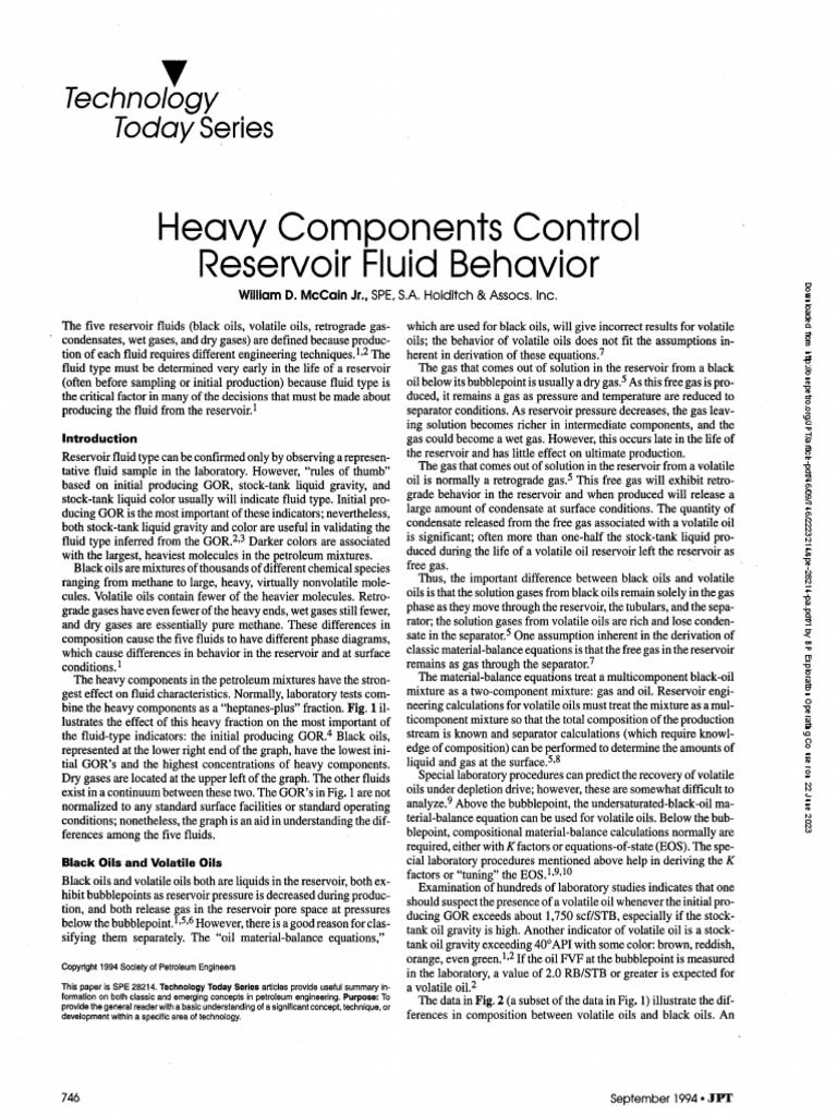 McCain - Heavy Components Control Reservoir Fluid Behavior | PDF ...