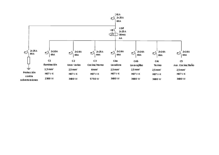 Esquema Unifilar de Vivienda de Electrificación Básico | PDF