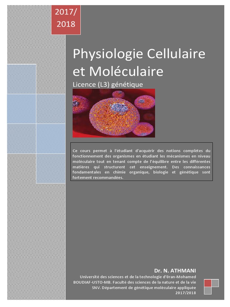 Cours L3: Physiologie Cellulaire et Moléculaire | PDF | Membrane cellulaire | Cellule (Biologie)