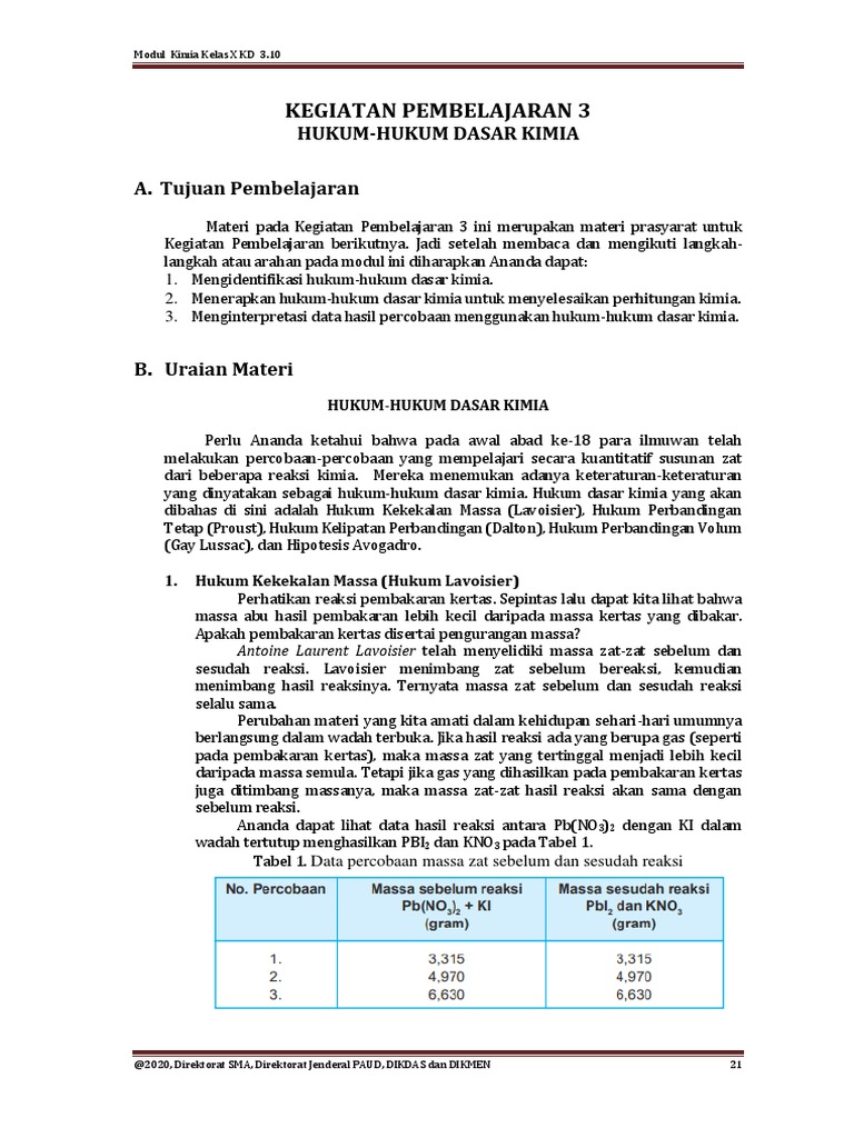 Bahan Ajar Hukum Dasar Kimia | PDF