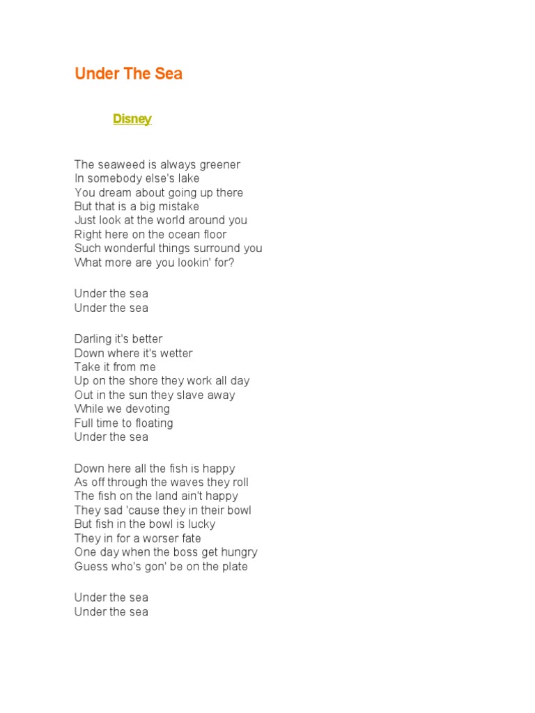 Letra Under The Sea | PDF