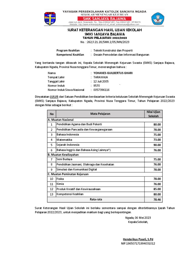 Contoh Format Nilai US | PDF