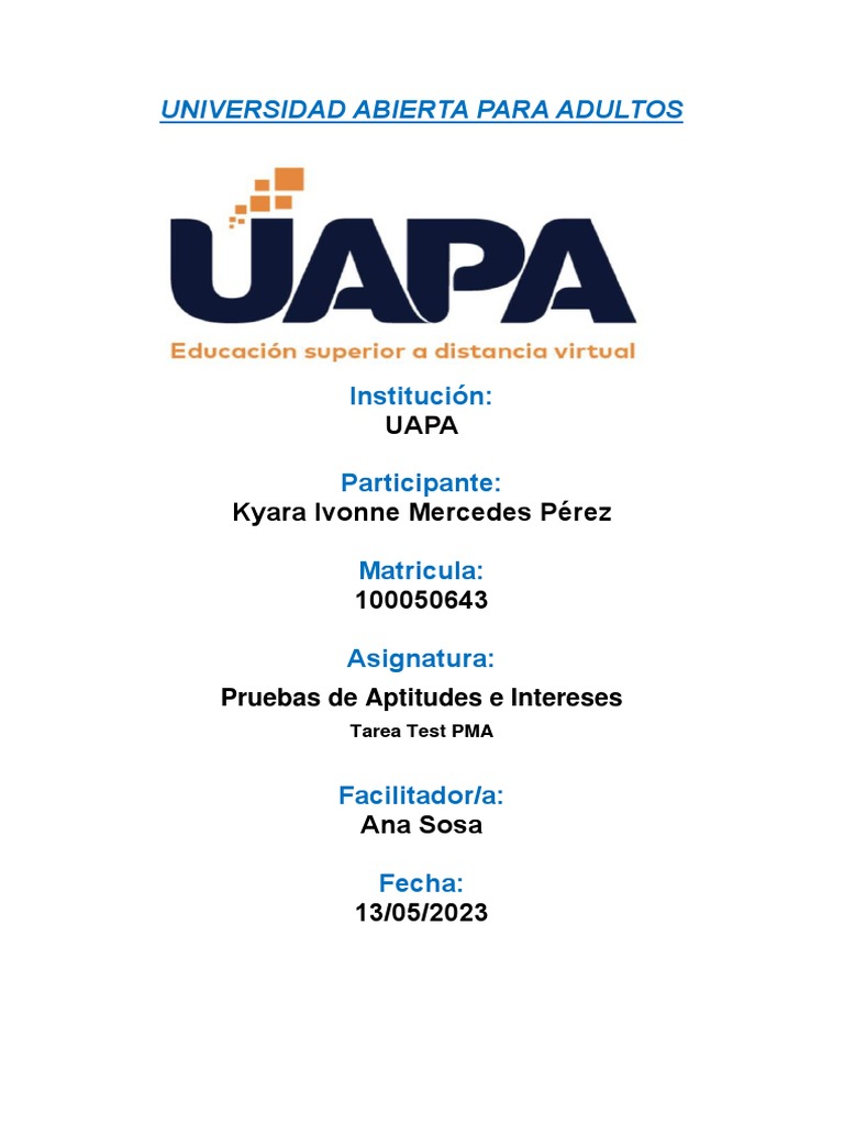 Pruebas de Aptitudes e Intereses Tarea Test PMA | PDF