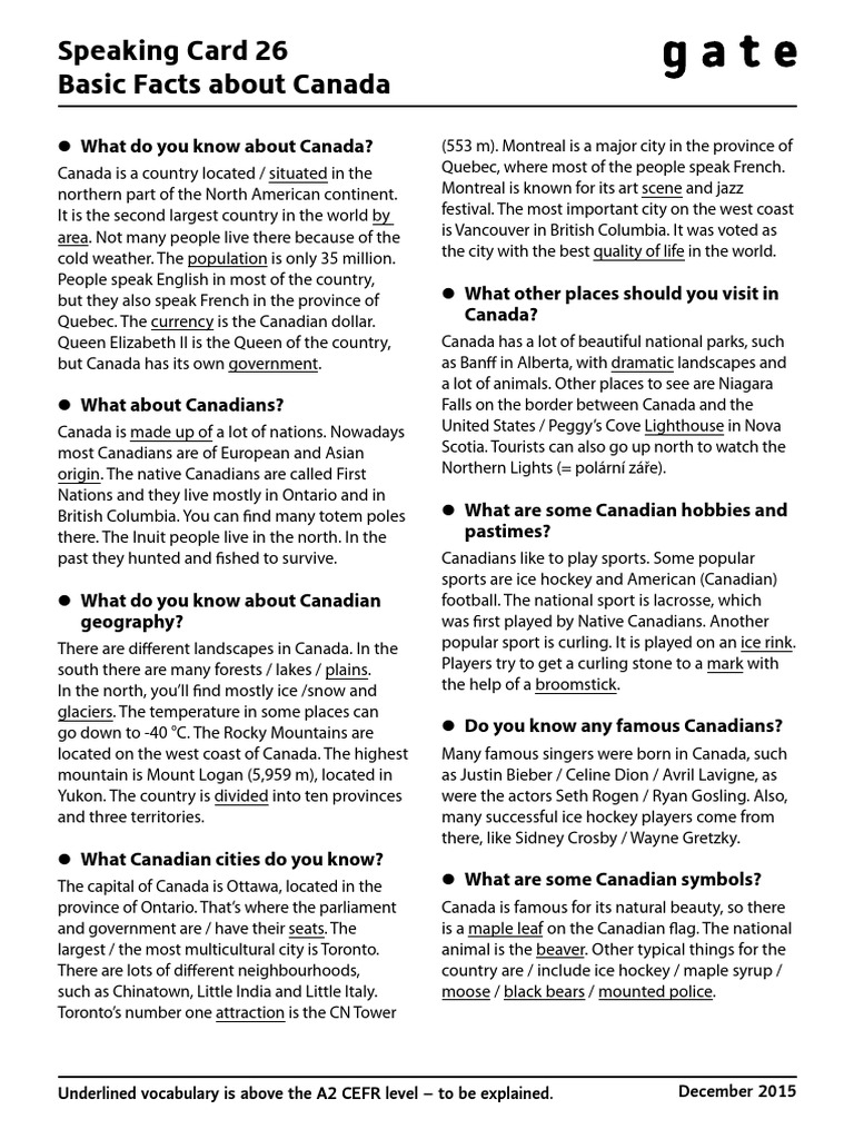 G CARD 2015 12 Basic Facts About Canada 26 | PDF | Canada | Provinces ...