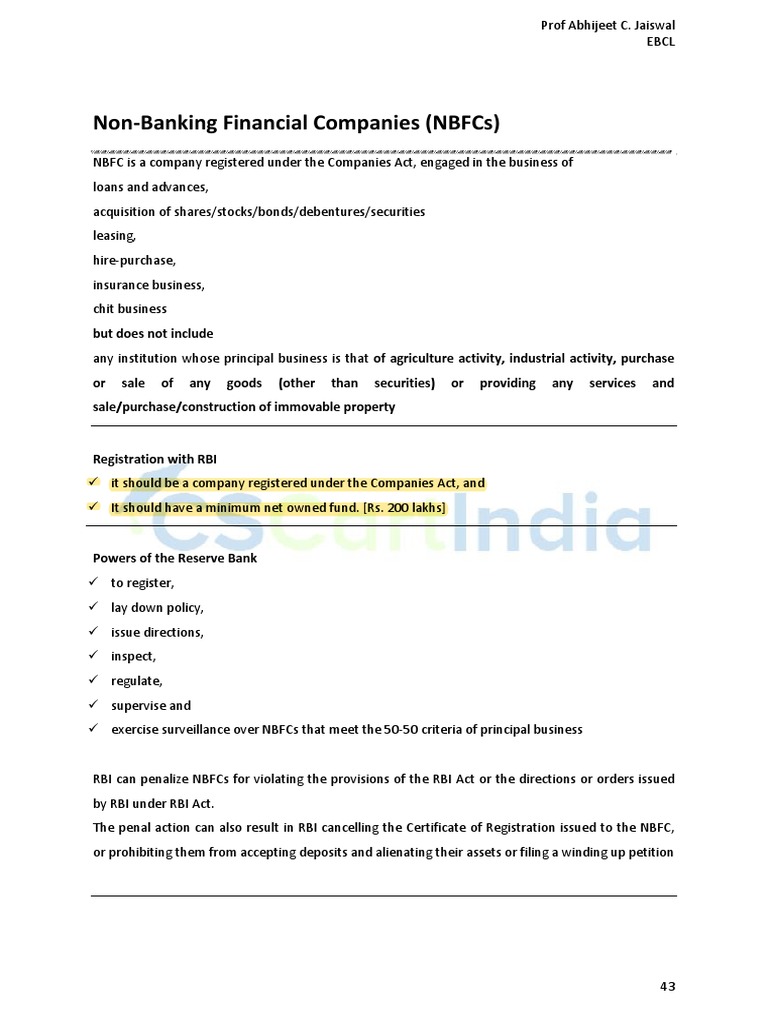 10 NBFC | PDF | Non Bank Financial Institution | Reserve Bank Of India