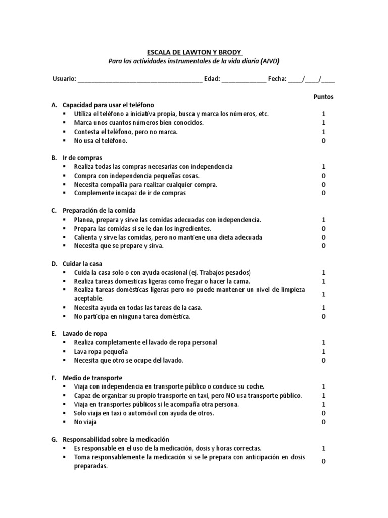 Escala de Lawton y Brody | PDF | Economias
