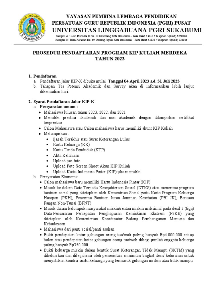 Prosedur Pendaftaran Program Kip-1 | PDF