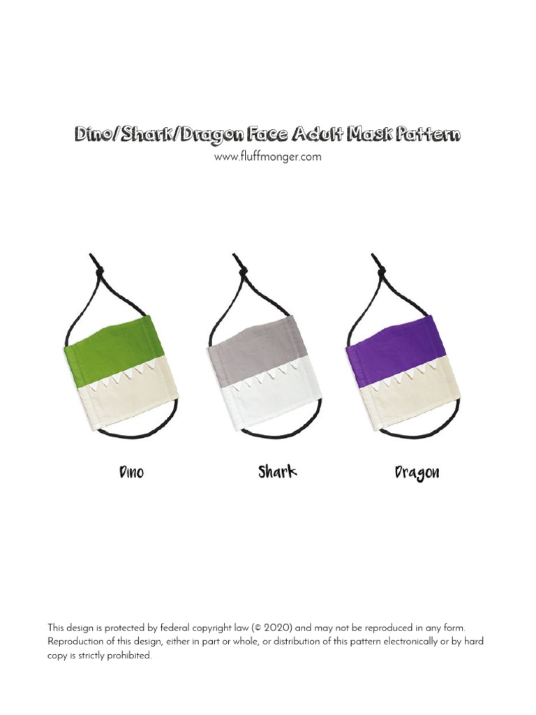 Adult Shark Dino Dragon Adult Face Mask Sewing Pattern Fluffmonger | PDF
