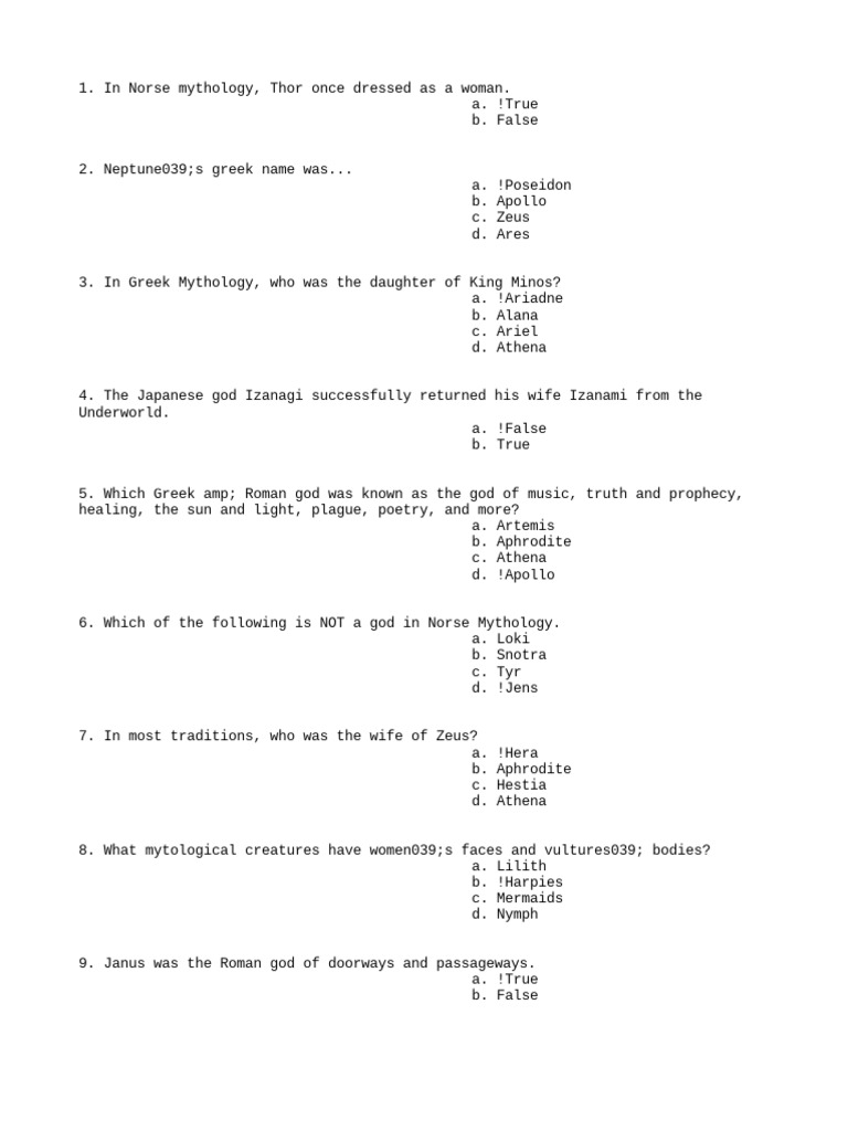 FILM257 Answer Key 7 | PDF | Greek Mythology | Zeus