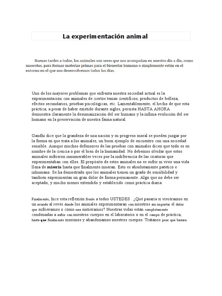 La Experimentación Animal DISCURSO | PDF
